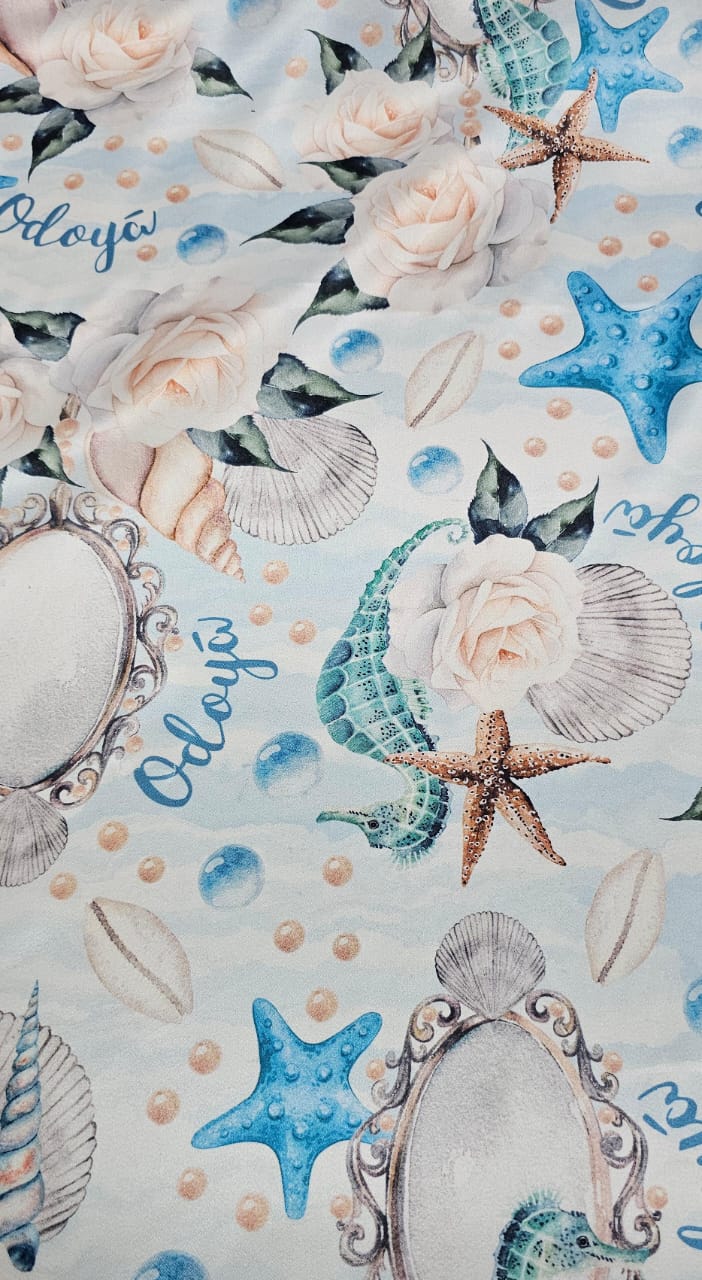 Cetim Estampado Digital Odoyá Iemanjá - SóTecidos - Todo site em 12x ...