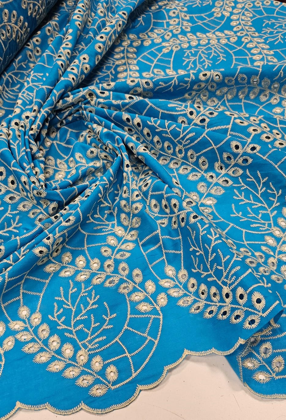 Layse Bordada Azul Turquesa com Creme Modelo N39 - SóTecidos - Todo ...