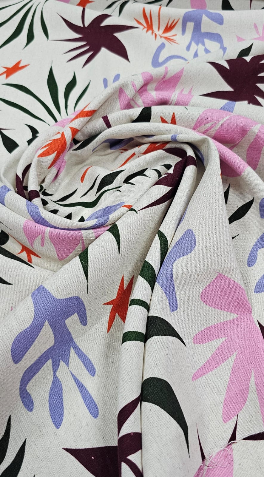 Linho Misto Estampado Fundo Cru Multicolor - Só Tecidos