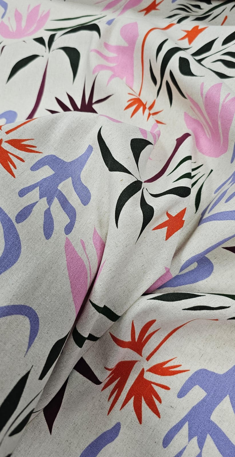 Linho Misto Estampado Fundo Cru Multicolor - Só Tecidos
