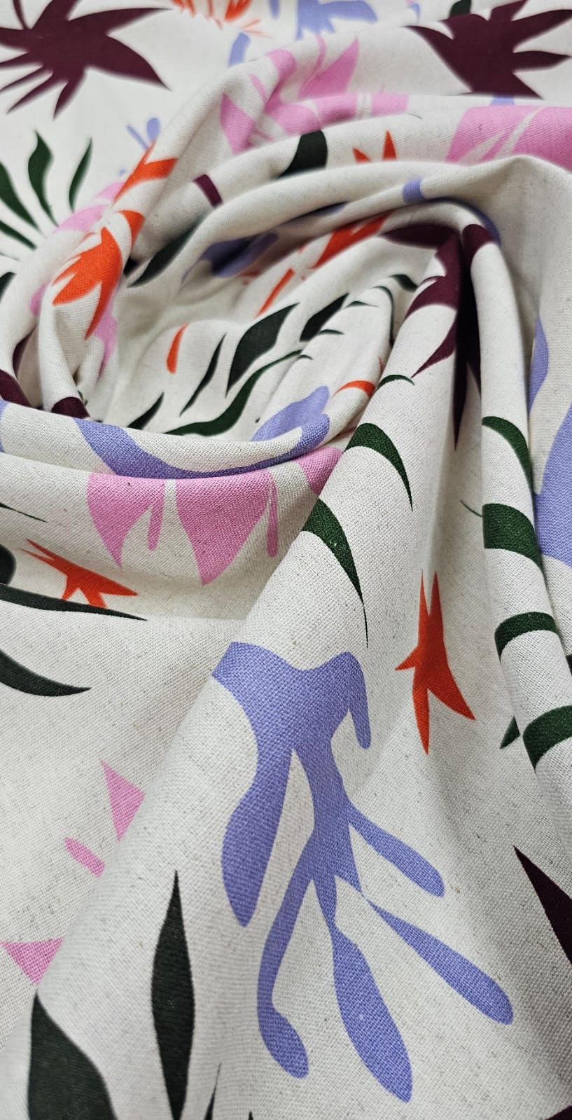 Linho Misto Estampado Fundo Cru Multicolor - Só Tecidos