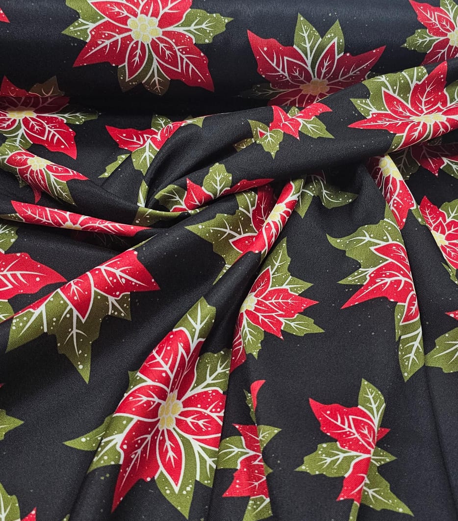 Oxford Estampado Natalino Fundo Preto Floral - Só Tecidos