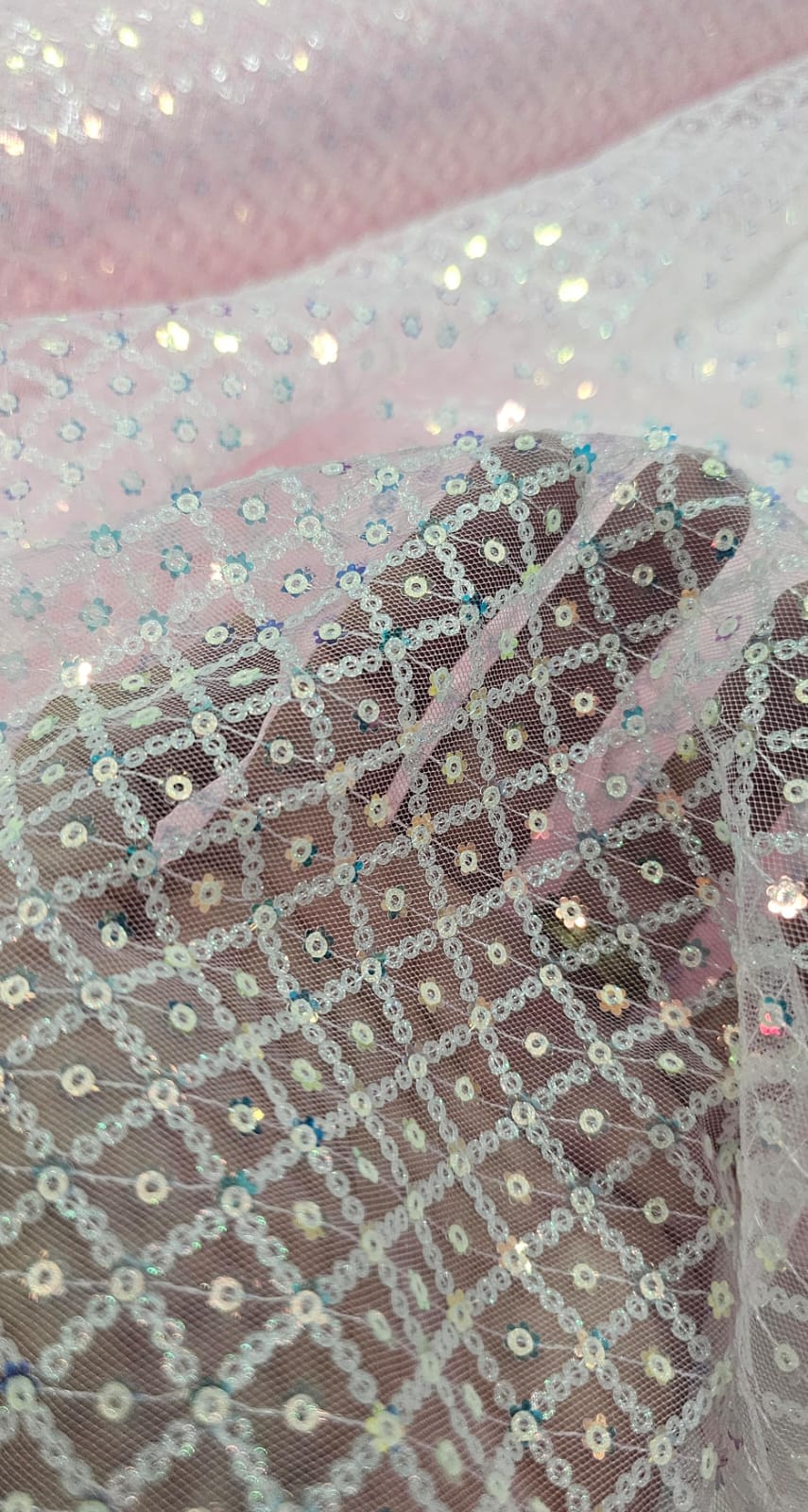 Paetê Bordado Sofia Rosa Bebê - Só Tecidos - Todo site em 12x sem Juros!!