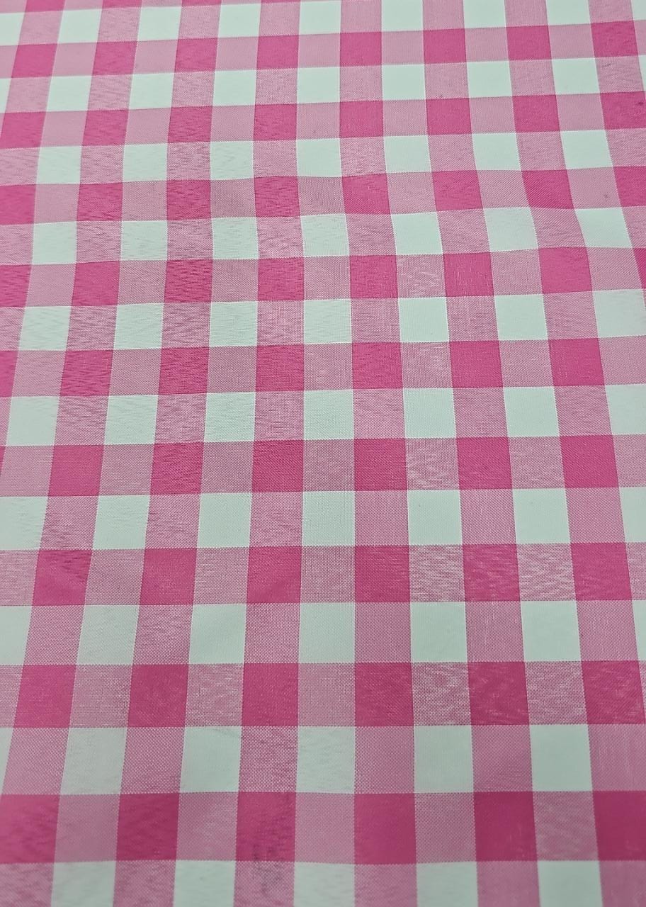 Tergal Escocês Xadrez Pink com Branco - Só Tecidos - Todo site em 12x sem Juros!!