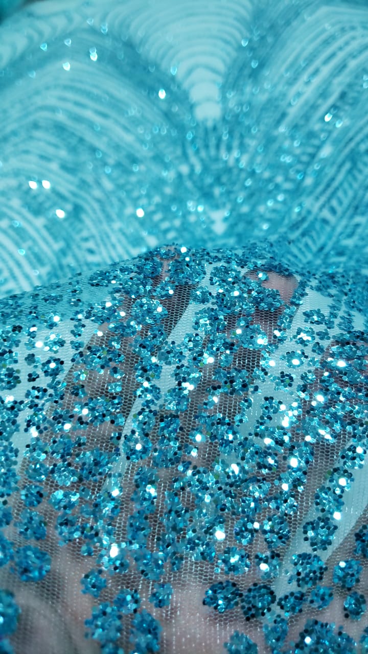 Tule Bordado com Glitter Azul Turquesa 02 - Só Tecidos - Todo site em ...