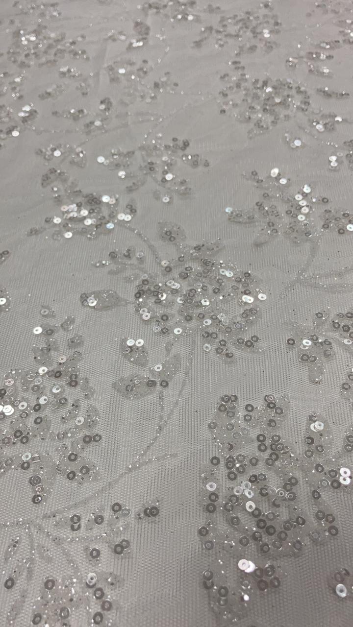 Tule Branco com Glitter e Paete Flores Branco - Só Tecidos - Todo site ...