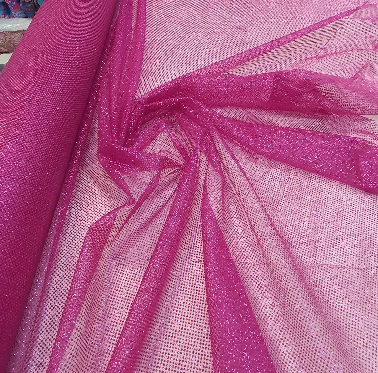 Tule com Glitter Pink Leve - Só Tecidos - Todo site em 12x sem Juros!!