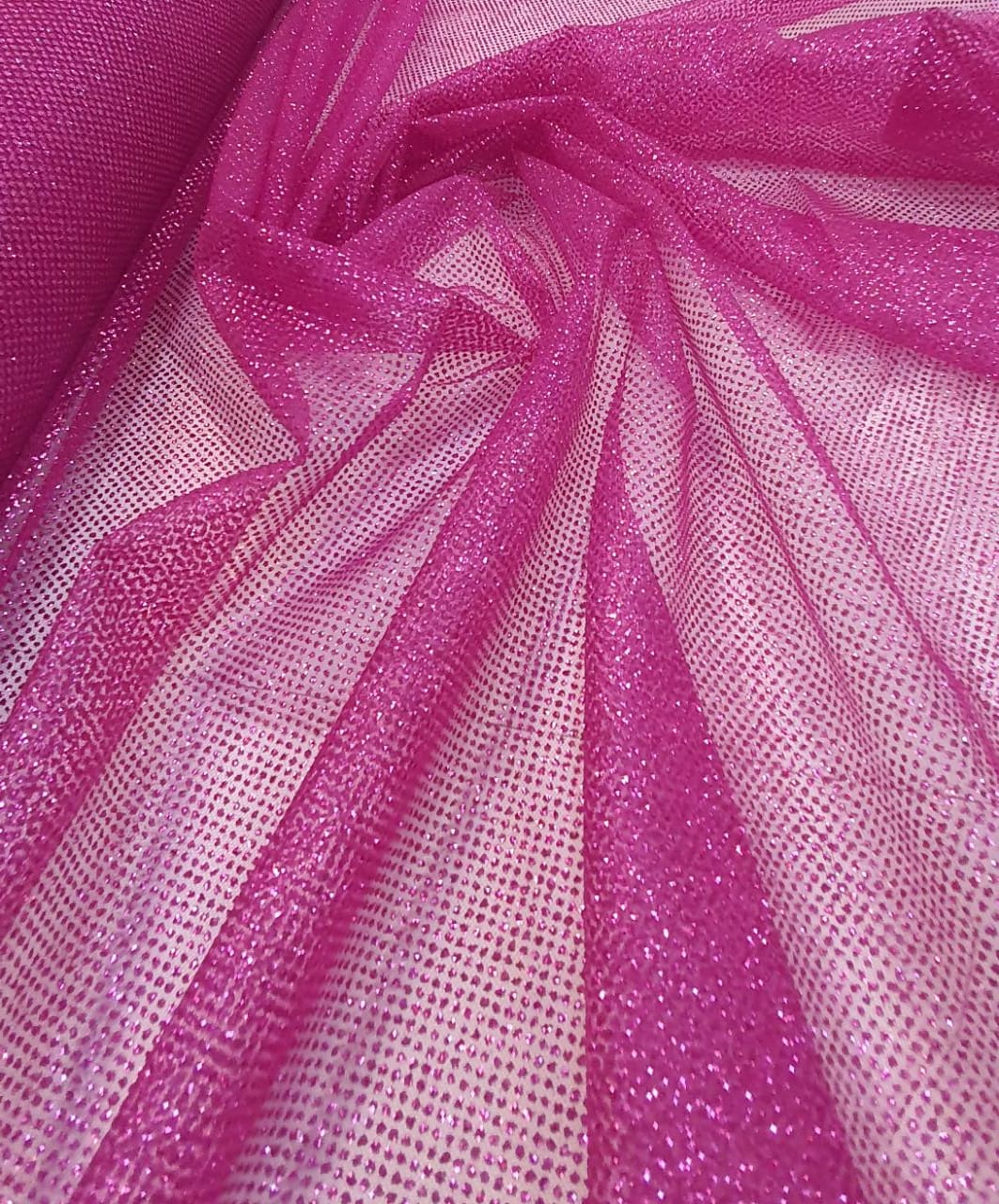 Tule com Glitter Pink Leve - Só Tecidos - Todo site em 12x sem Juros!!