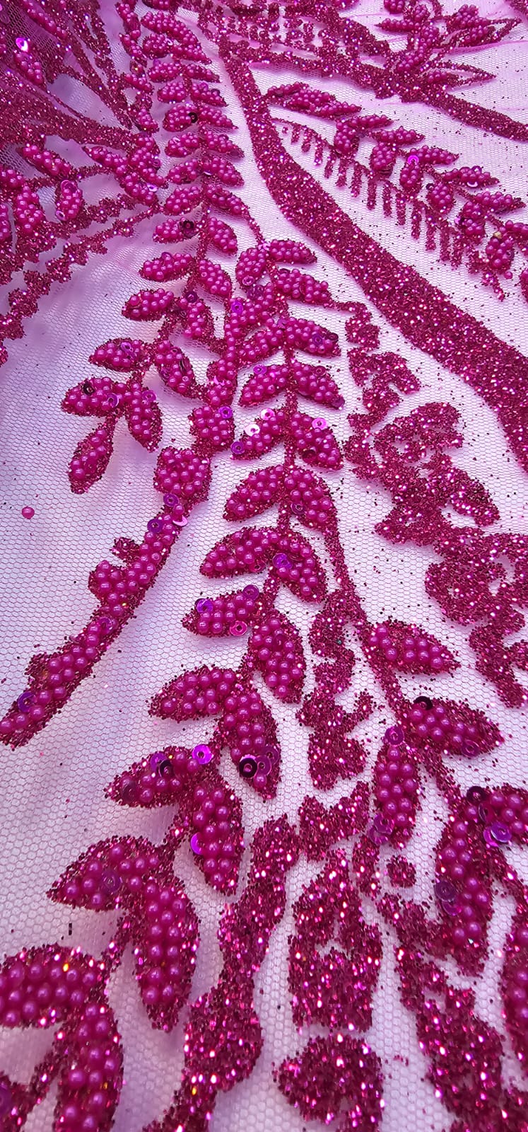 Tule Bordado com Glitter e Paetês Pink Modelo ZXF - Só Tecidos