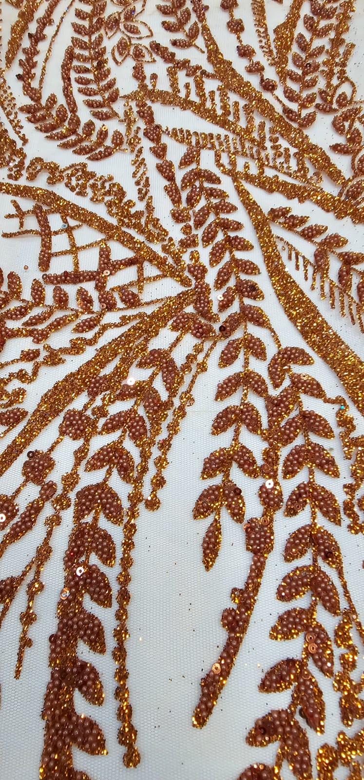Tule Bordado com Glitter e Paetês Terracota Modelo ZXF - Só Tecidos