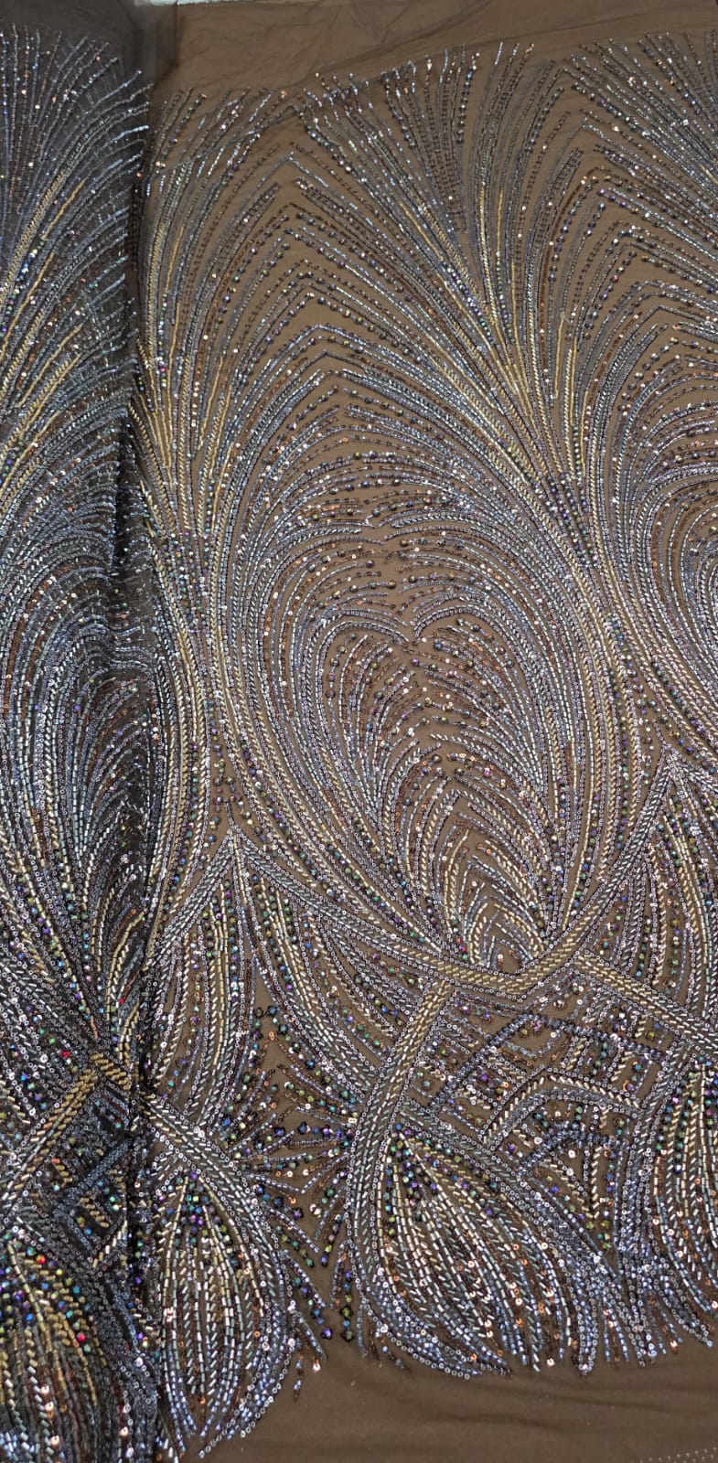 Tule Bordado com Pedrarias Premium Marrom Multicolor HT70848 - Só ...