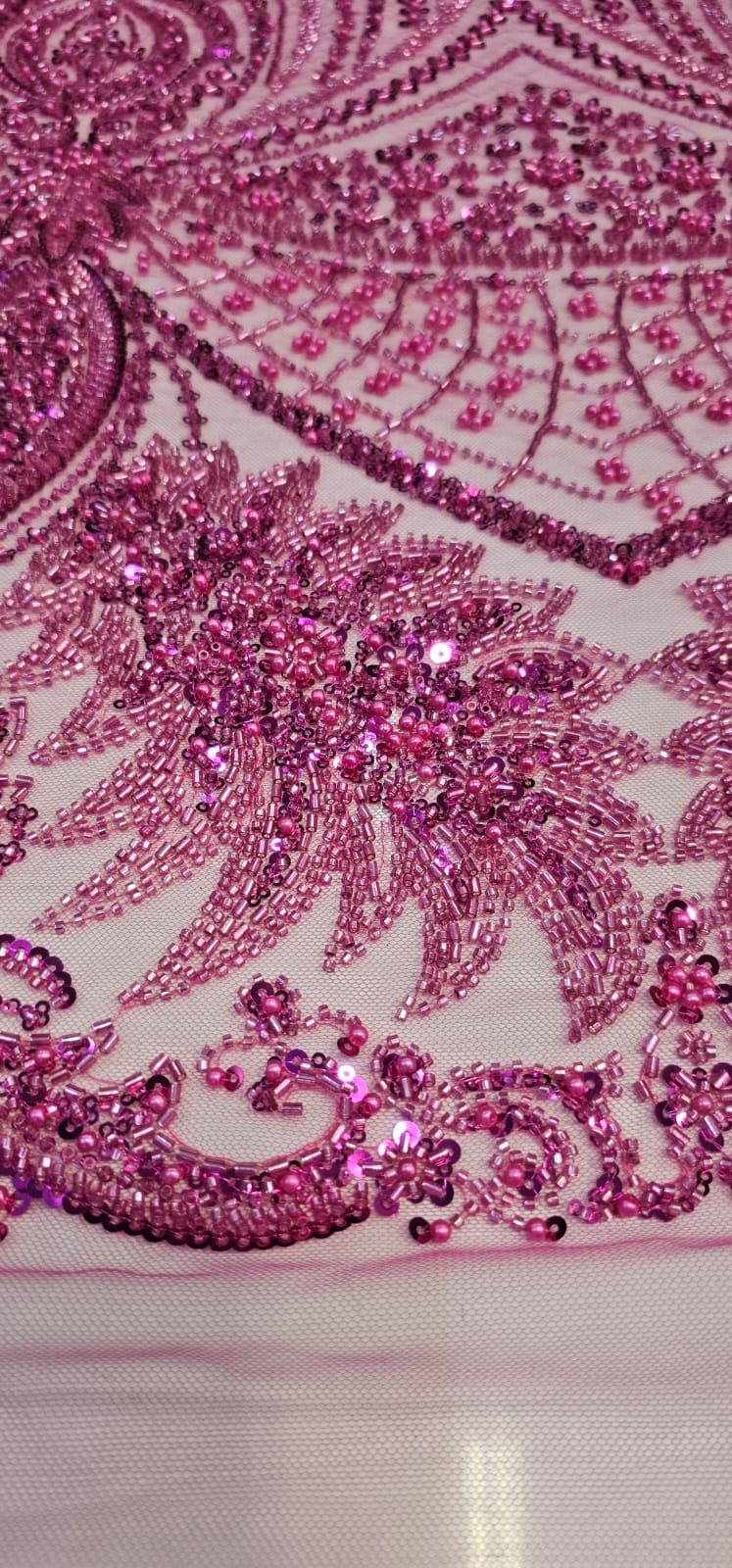 Tule Bordado com Pedrarias Premium Pink 16871A - Só Tecidos